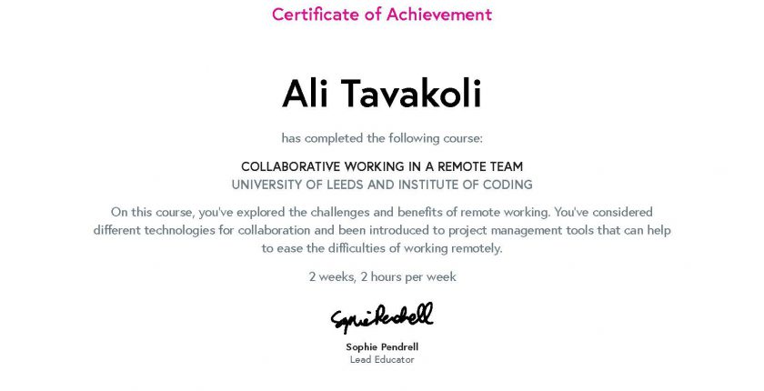 Certificate of Achievement for Collaborative Working in a Remote Team ...