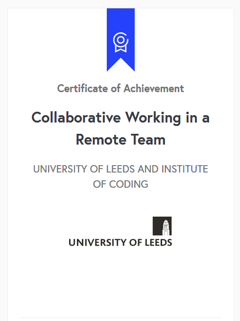 Certificate of Achievement for Collaborative Working in a Remote Team ...