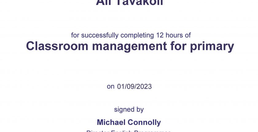 My certification for “Classroom management for primary”, British ...